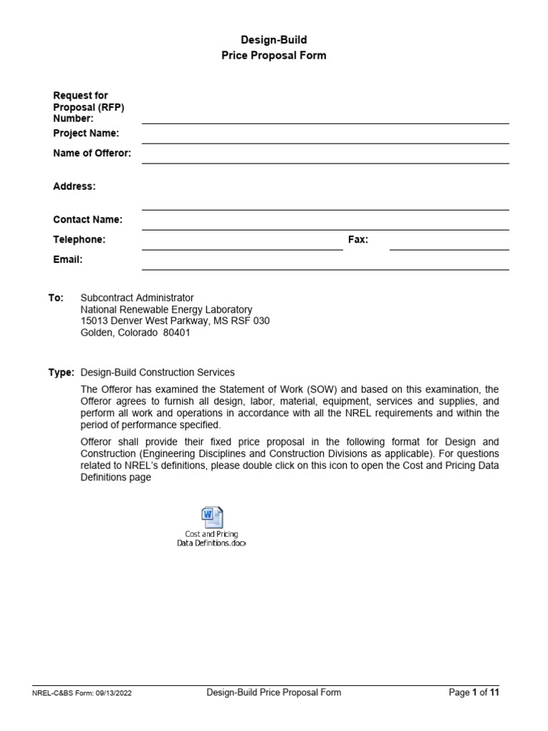 Design Build Proposal Form | Download Free PDF | Cost | Bonds (Finance)