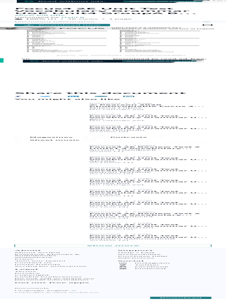Focus4 2E Unit Test Vocabulary Grammar UoE Unit4 GroupA B ANSWERS PDF ...
