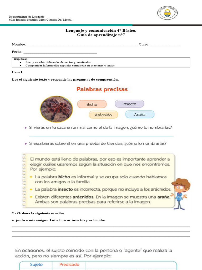 Guía N°7 Sujeto y Predicado | PDF | Asunto (gramática) | Predicado (Gramática)