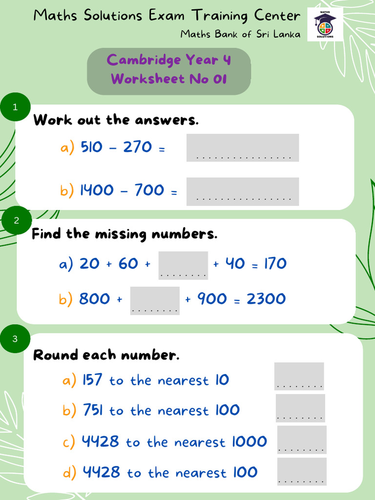Worksheet No 01 Cambridge Year 04 | PDF