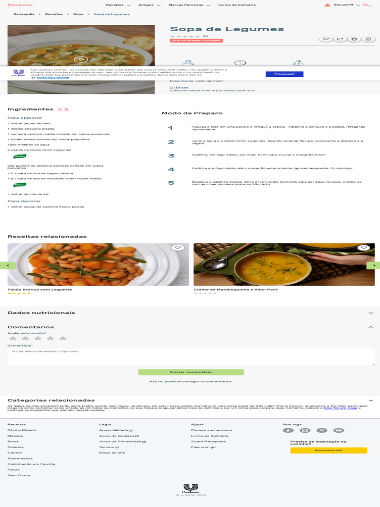 Sopa de Legumes Knorr: Receita Fácil | PDF | Caldo | Sopa