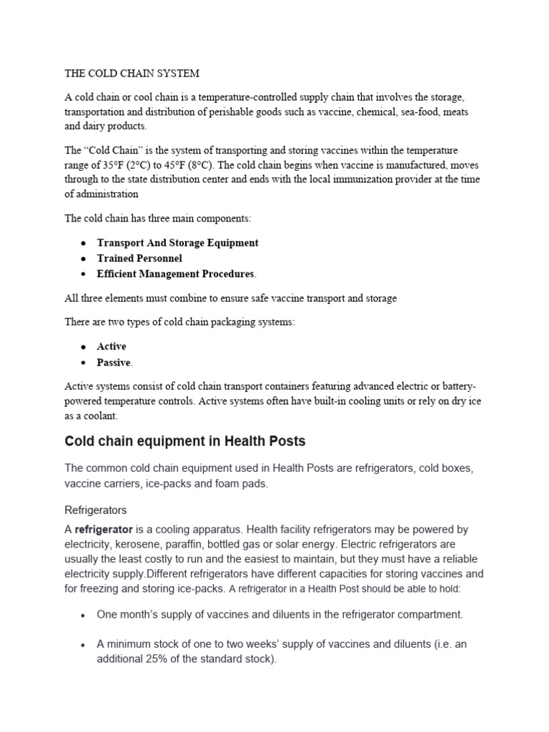 Cold Chain System | PDF | Refrigerator | Engineering Thermodynamics