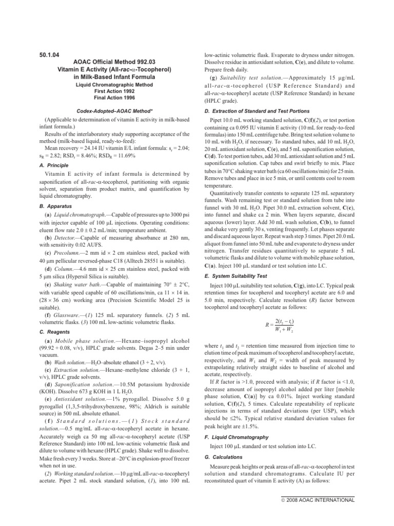 Vitamin E Activity (All-rac-alpha-Tocopherol) in Milk-Based Infant ...