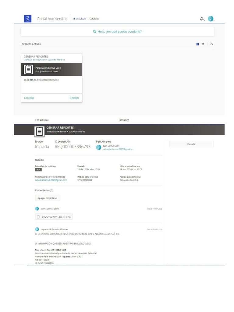 Evidencia Solicitud Runt | PDF