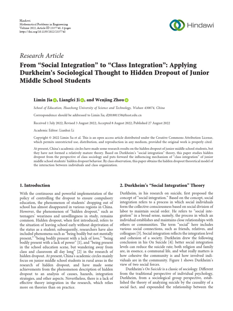 From Social Integration To Class Integration Applying Durkheims ...