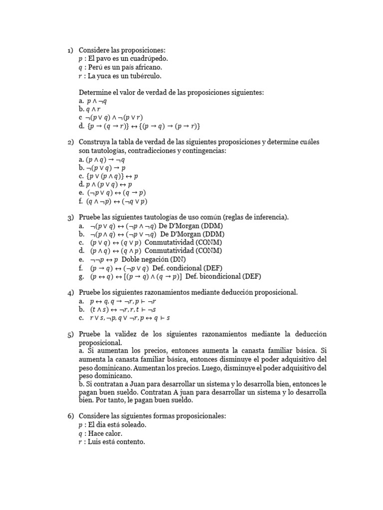 Asignacion Practica | PDF | Proposición | Lógica