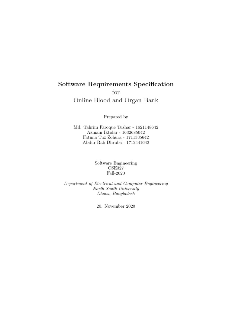 CSE327 Software Requirements Specification | PDF | Blood Donation ...