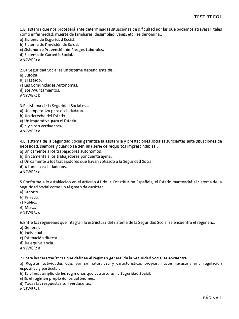 Sol Test 3T Fol 2 | PDF | Bienestar | Derecho laboral