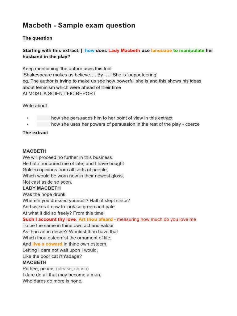 Macbeth Sample Question | PDF | Macbeth
