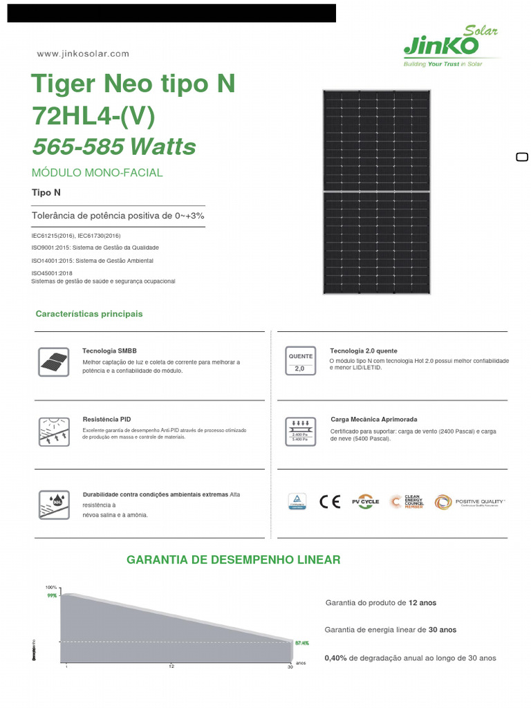 Datasheet Placa Jinko | PDF | Física Aplicada e Interdisciplinar ...