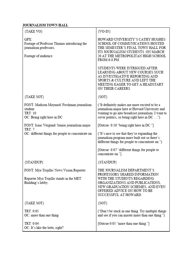 Town Hall Script 1 | Download Free PDF | Mass Media | Entertainment