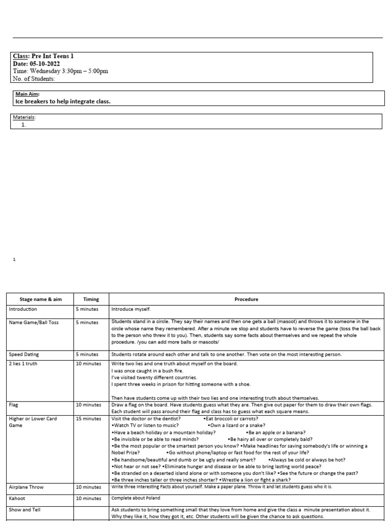 Week 1 Activities | PDF | Halloween