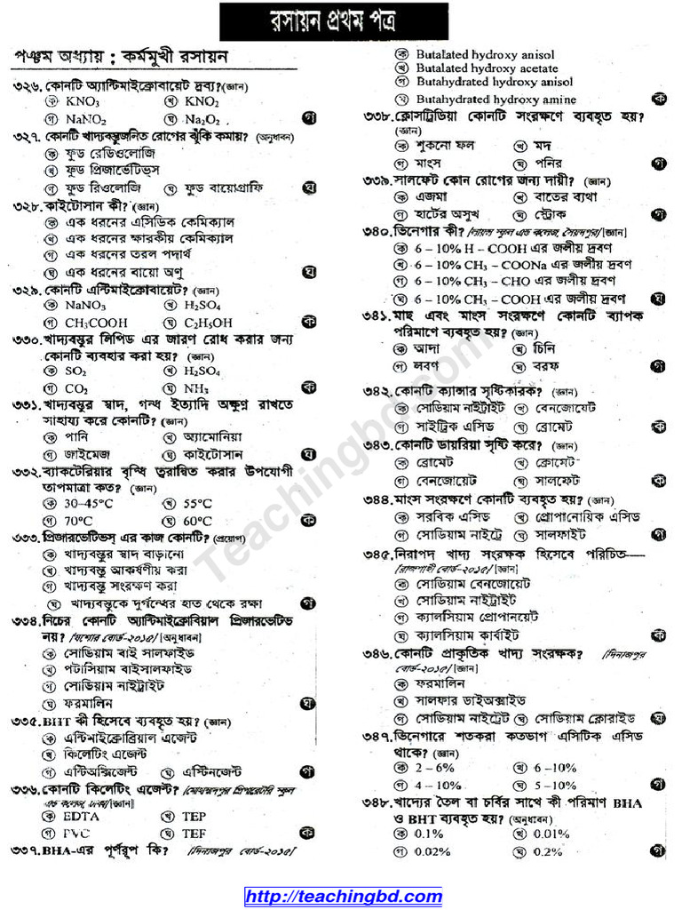 HSC Chemistry 1st Paper MCQs 2024 | PDF