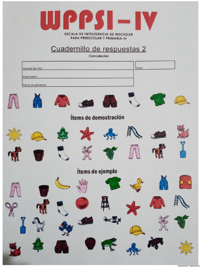 Cuaderno de respuestas 2 WPPSI IV | PDF