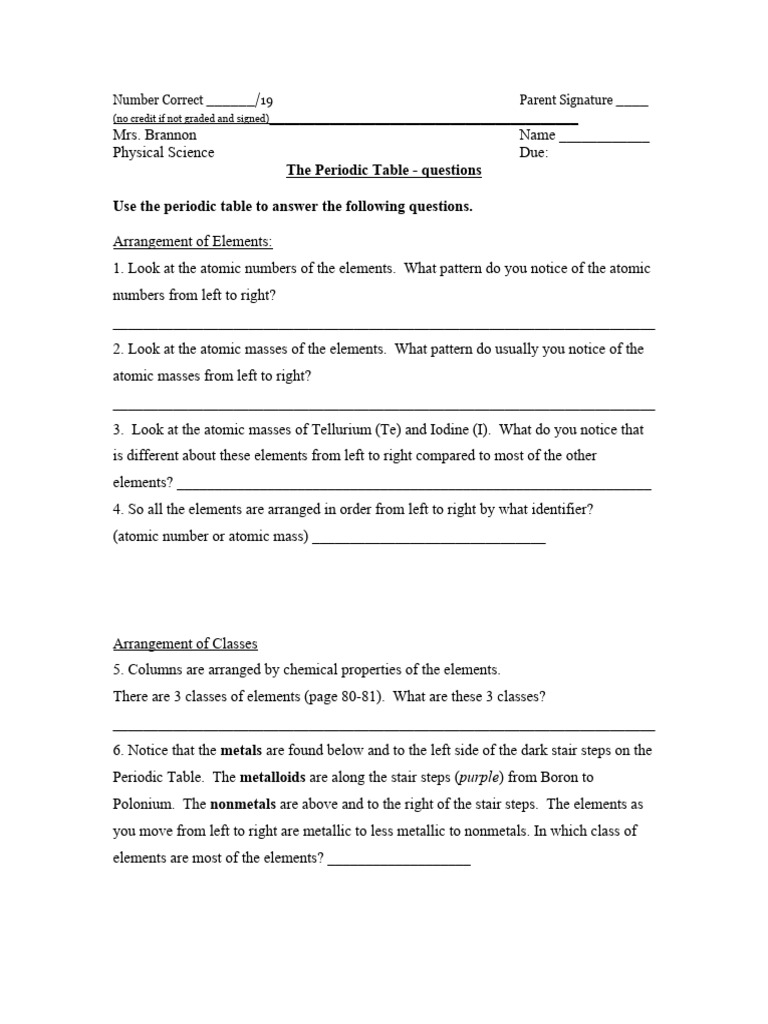 The Periodic Table - Questions | PDF | Chemical Elements | Periodic Table