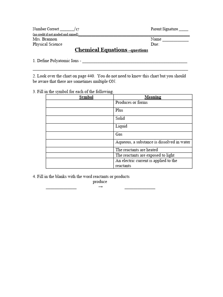 Chemical Equations - Questions | PDF | Chemistry | Chemical Elements