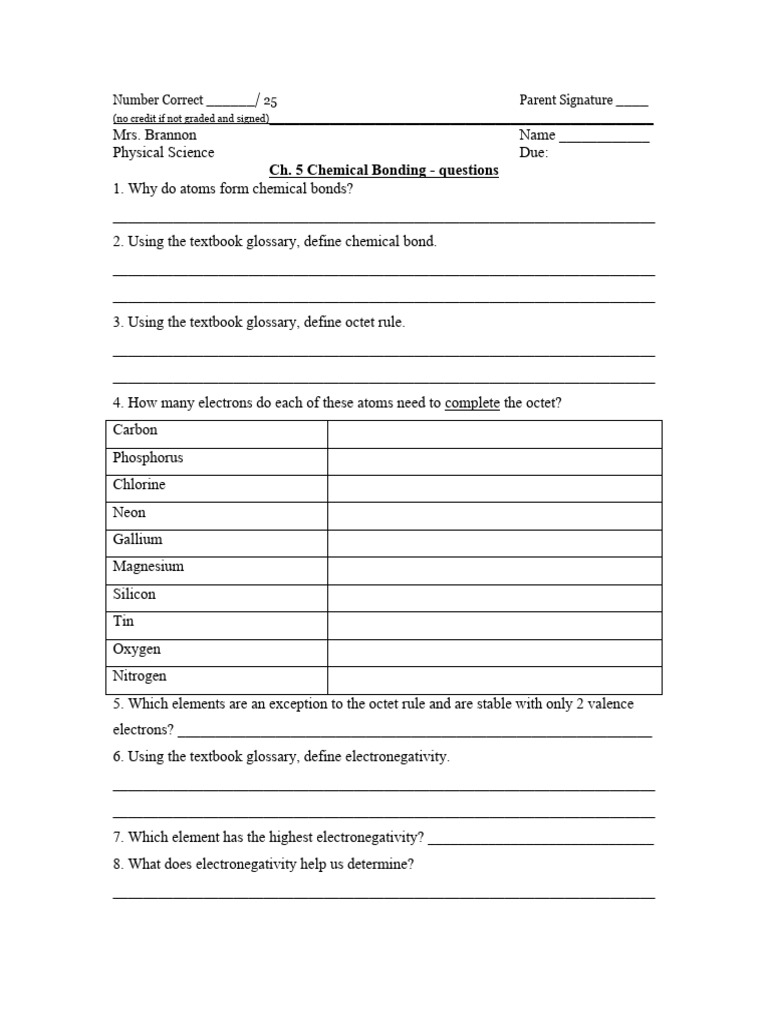 Chapter 5: Chemical Bonding Quiz | PDF | Chemical Compounds | Chemical ...
