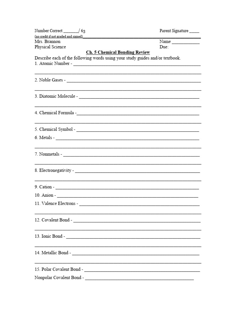 Chemical Bonding Review Worksheet | PDF | Chemical Bond | Chemical Polarity