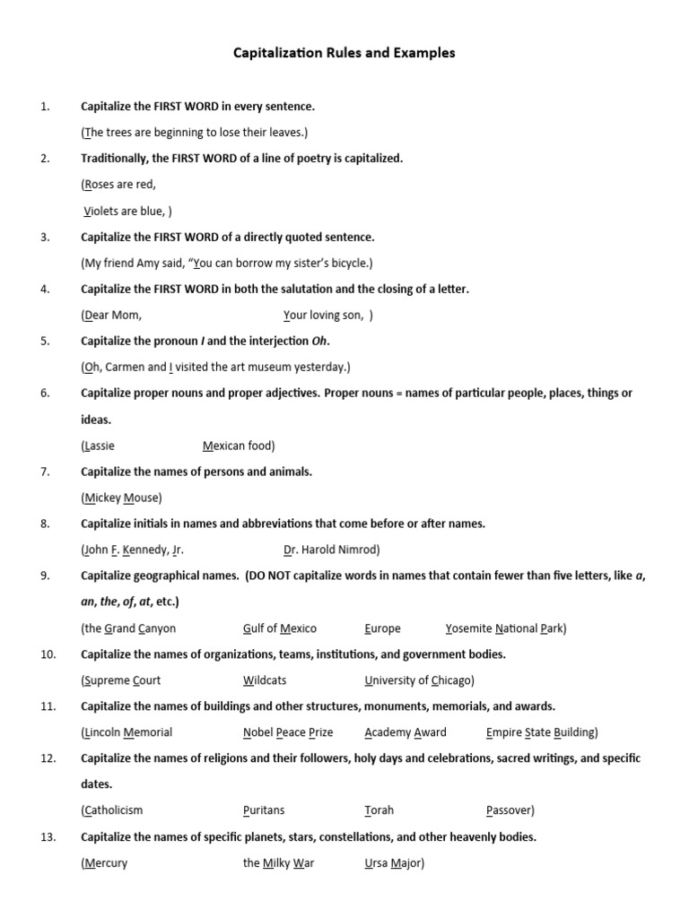 Capitalization Rules Guide | PDF | Noun | Word
