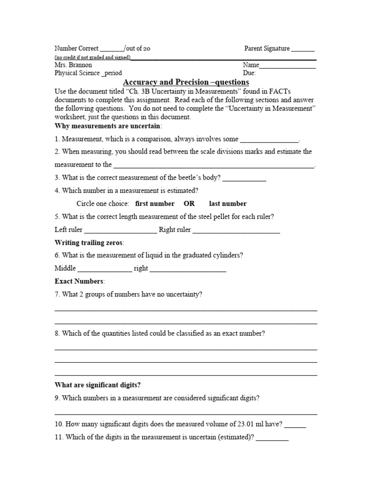 Accuracy and Precision - Questions | Download Free PDF | Significant ...