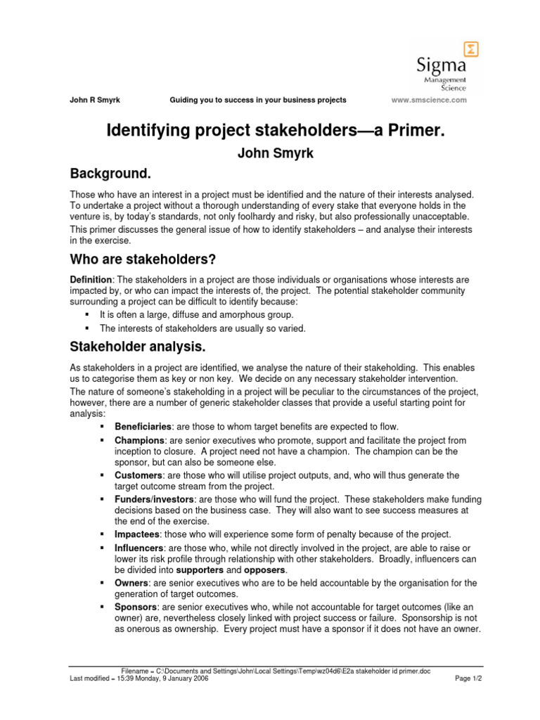 E2 Stakeholder Id Primer | PDF | Stakeholder (Corporate) | Economies