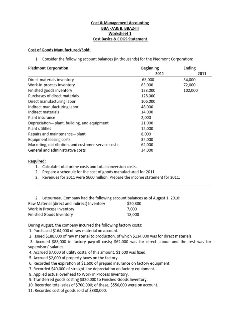Worksheet1-Basics & COGS | PDF | Cost Of Goods Sold | Inventory