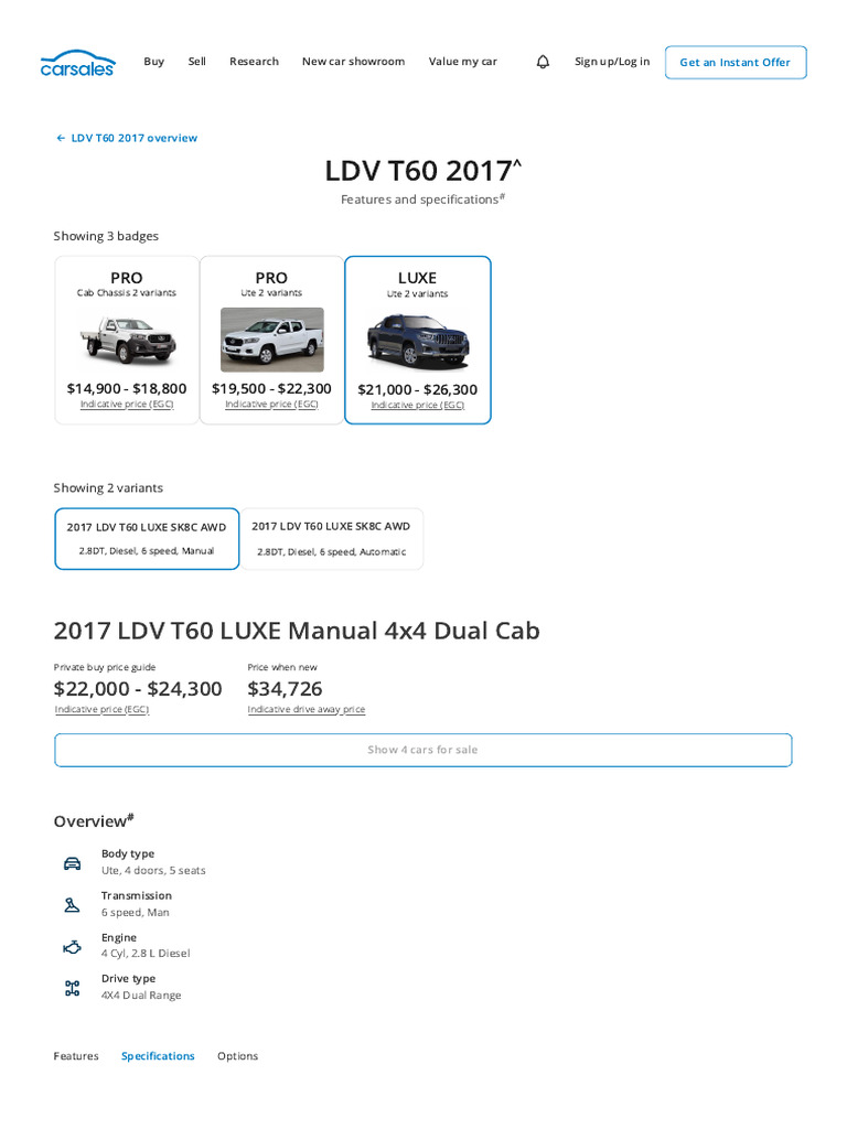 LDV T60 2017 LUXE Pricing & Specifications | PDF | Engines | Four Wheel ...