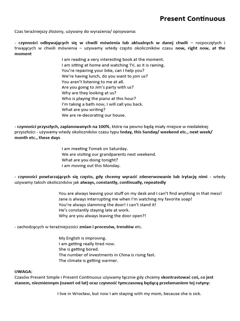 Present Continuous fact sheet | PDF