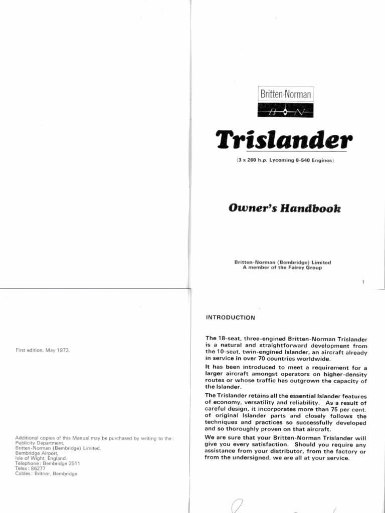 Trislander Pilots Operating Handbook | PDF