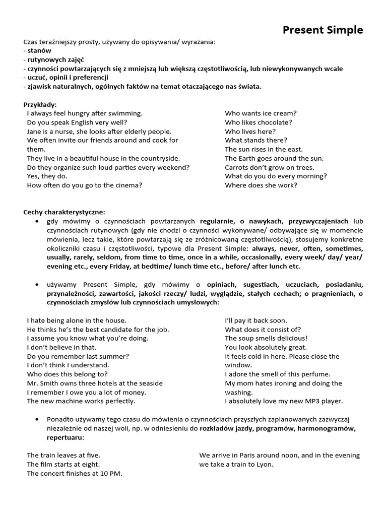 Present Simple Fact Sheet | PDF