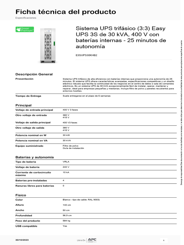 Easy UPS 3S - E3SUPS30KHB2 | PDF | Electricidad de red | Energia electrica
