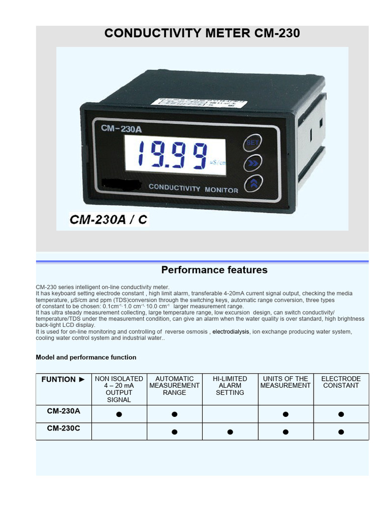Conductimetro de Linea Cm230 A y C (D) | Download Free PDF ...