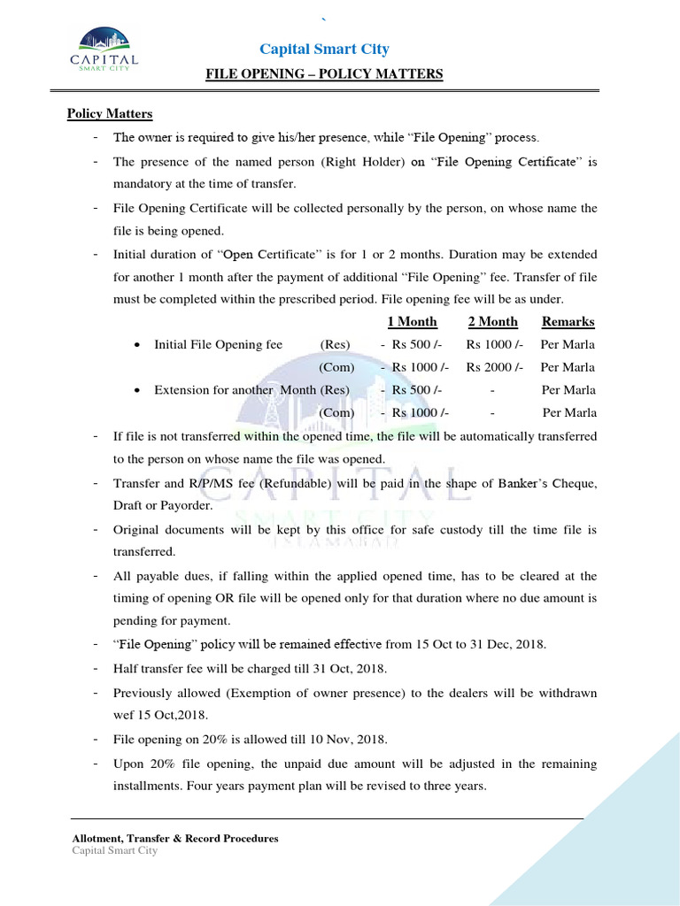 File Opening Policy Matters | PDF | Business | Finance & Money Management