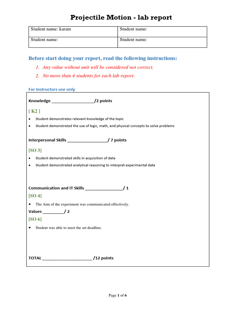 05 Projectile Motion - Lab Work | PDF | Acceleration | Dynamics (Mechanics)