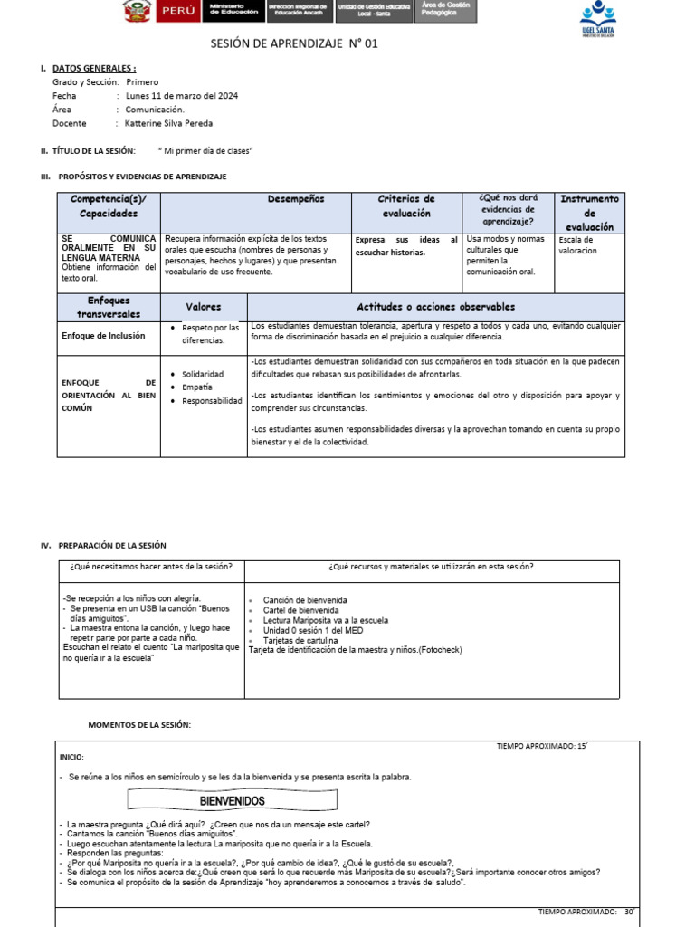 1 Mi Primer Dia de Clase | PDF | Evaluación | Aprendizaje