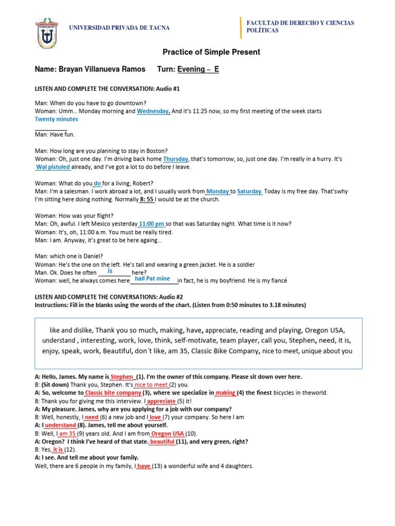 Conversations Simple Present | PDF