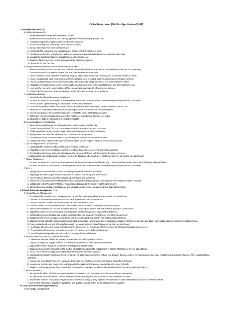 CNL Exam Content Outline | Download Free PDF | Health Care | Policy