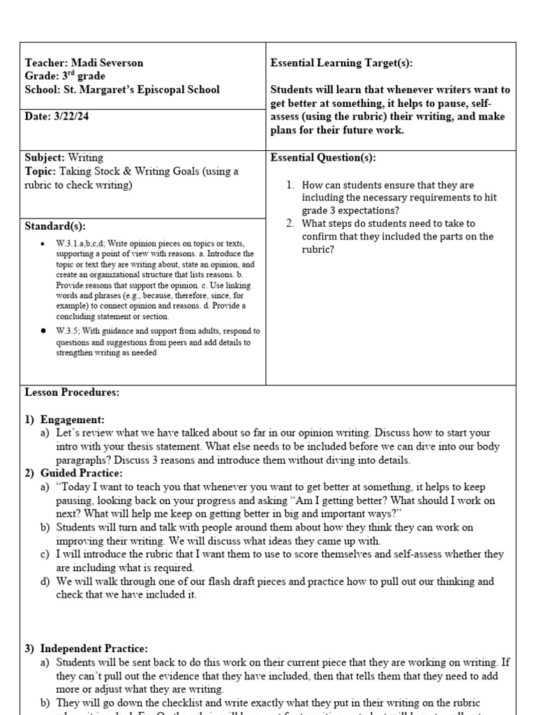 writing lesson plan semester 2 | PDF | Rubric (Academic) | Lesson Plan