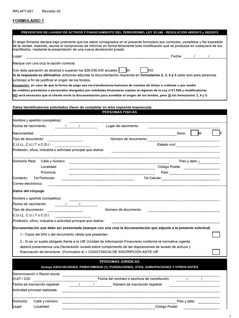 Formularios UIF Del 1 Al 5 (En BLANCO) | PDF | Ministerio (Departamento ...