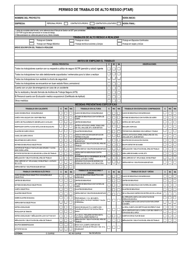 SST - 10 - GG - AMA - Permiso Escrito de Trabajo de Alto Riesgo | PDF | Materiales
