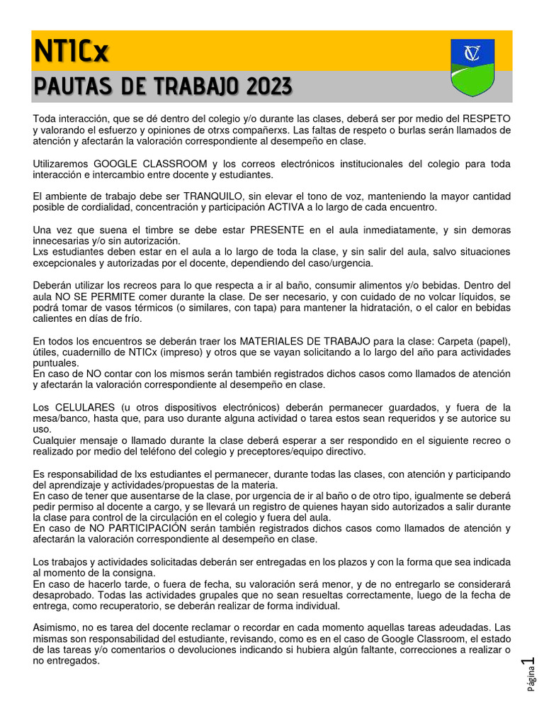 Pautas de Trabajo NTICx 2023 | PDF | Salón de clases