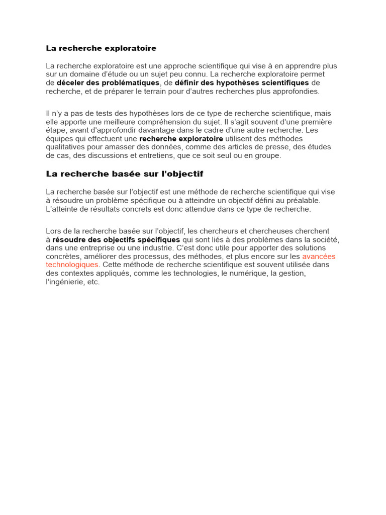 Recherche exploratoire : définition et objectifs | PDF