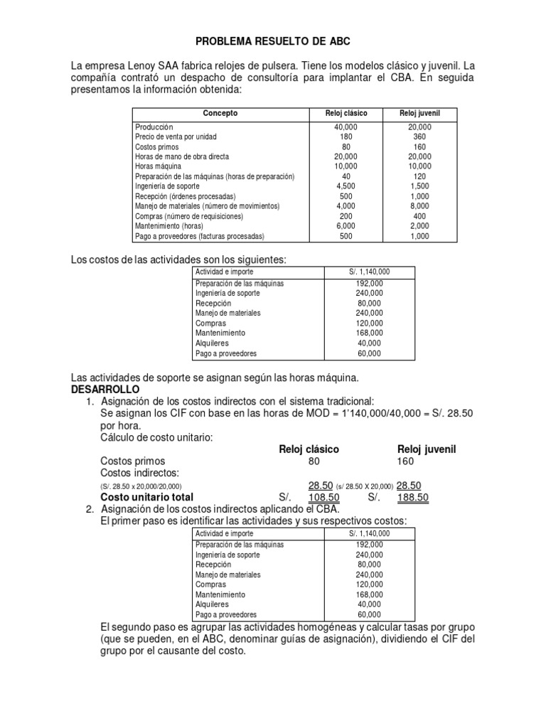 PROBLEMA COSTEO ABC - RES | PDF | Economias