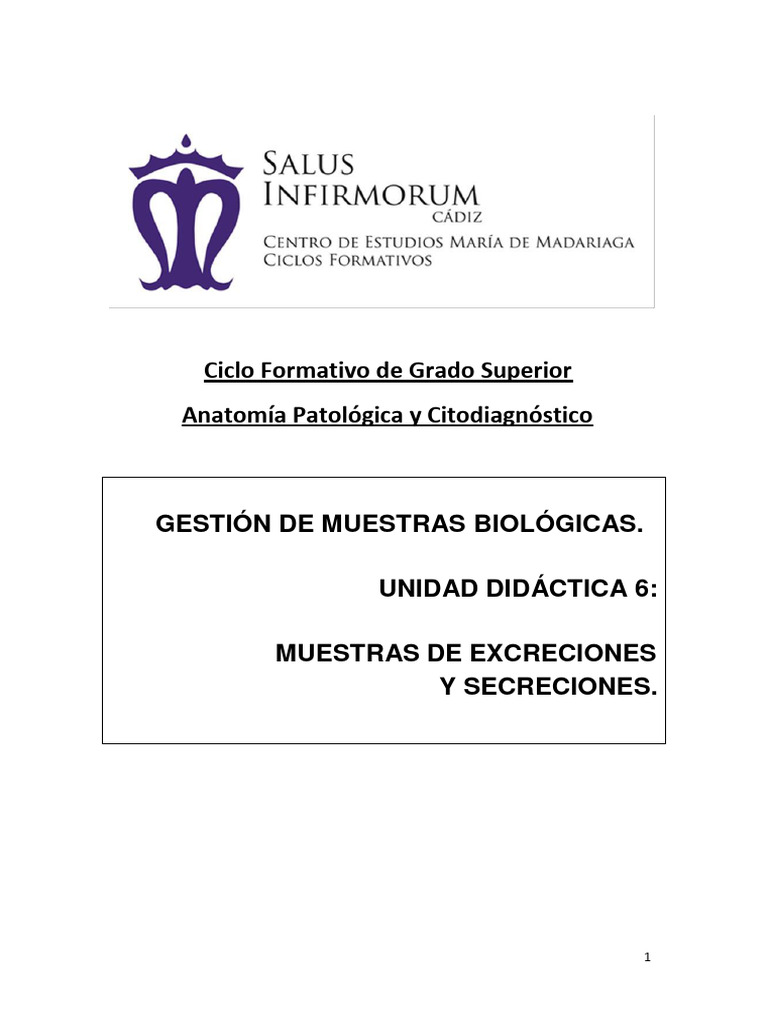 Unidad Didactica 5. Las Muestras de Excreciones y Secreciones | PDF ...