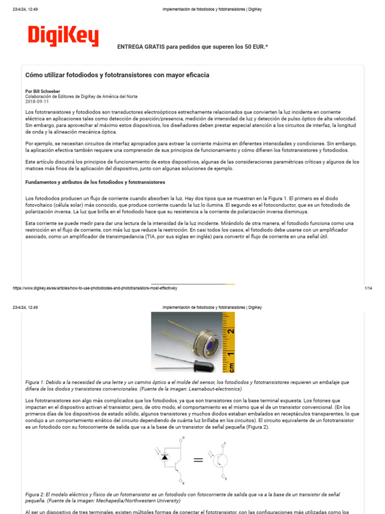 Implementación de Fotodiodos y Fototransistores - DigiKey | PDF | Transistor | Electrónica