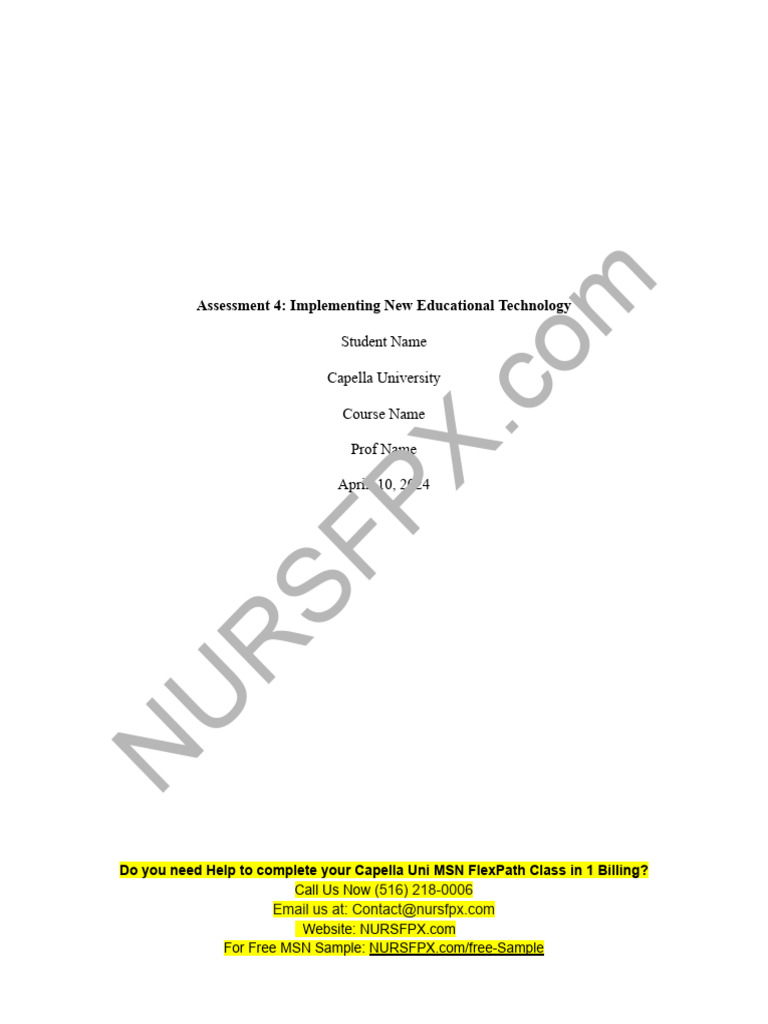 NURS FPX 6109 Assessment 4 Vila Health - Implementing New Educational Technology | PDF ...