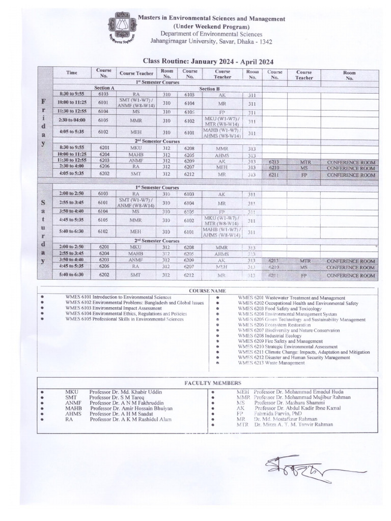 Class Routine (January 2024 - April 2024) | PDF