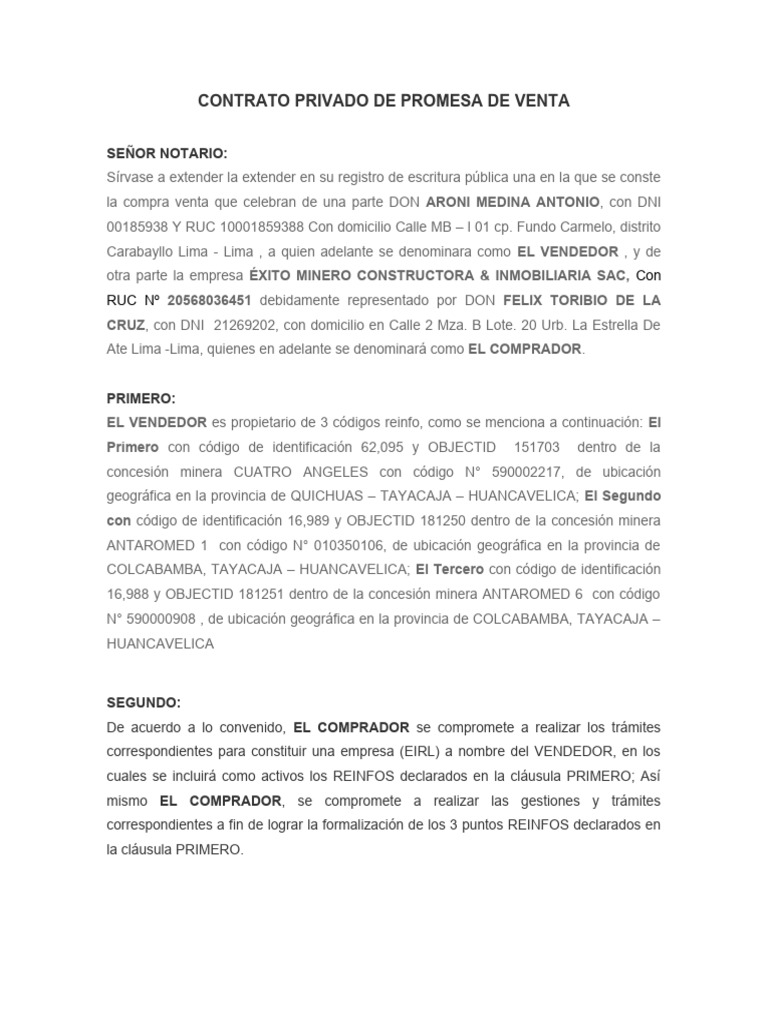 Contrato Privado de Compraventa - Aroni | PDF | Ley común