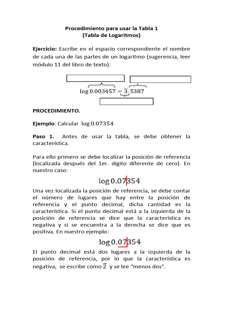 Procedimiento para Usar La Tabla 1 (Tabla de Logaritmos) | Descargar ...