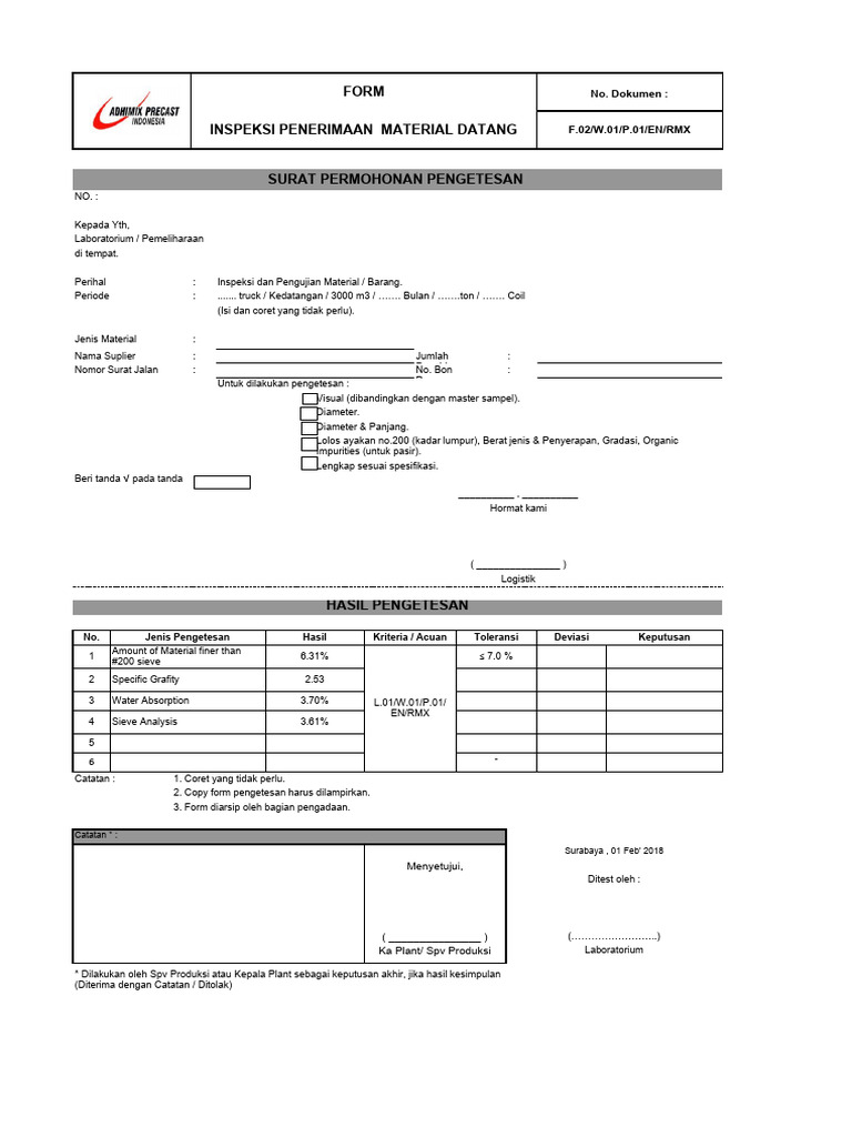 Form Itp Material Baru | PDF